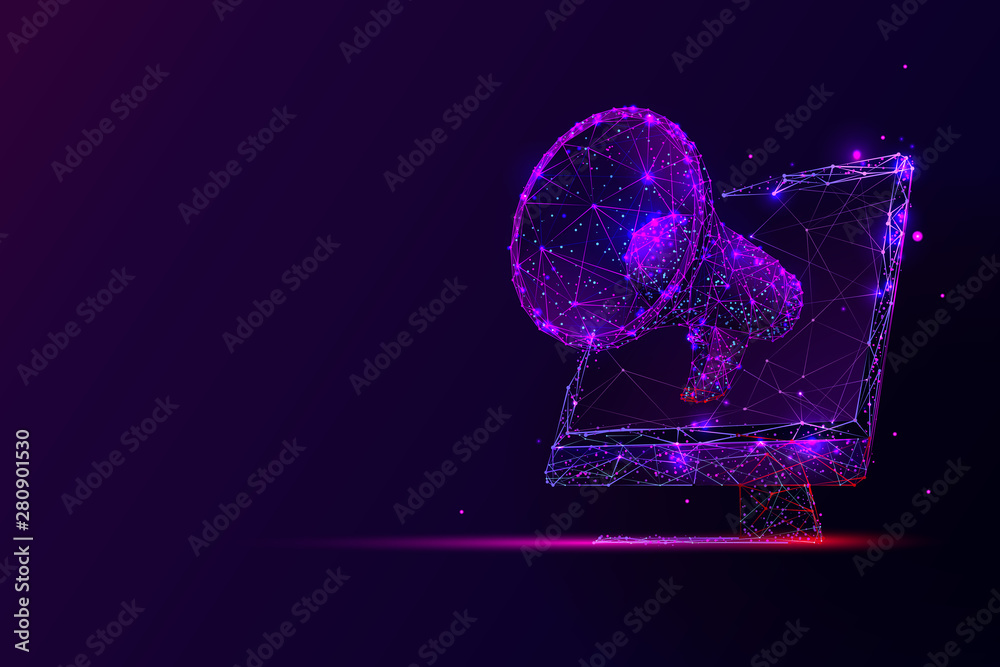 Purple online digital marketing low poly wireframe illustration Stock ...