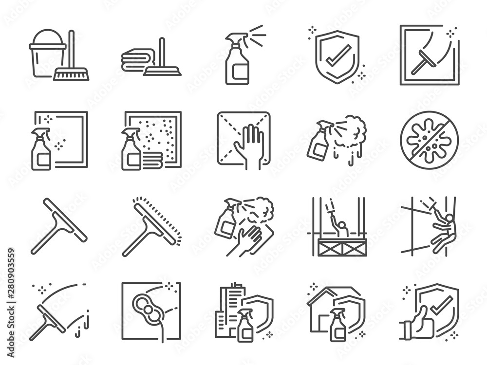 Window Cleaning line icon set. Included icons as cleaner services ...