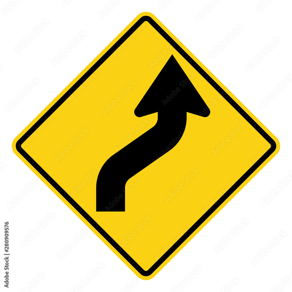 Double curve, first to right sign, traffic sign, vector illustration ...