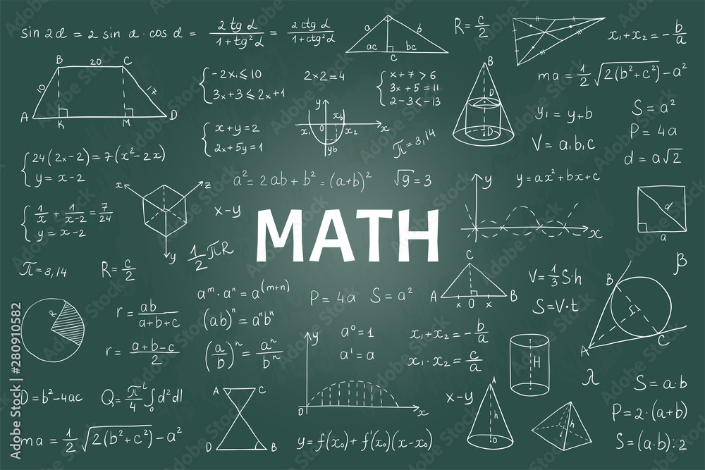 Fototapeta Doodle math blackboard. Mathematical theory formulas and ... Fototapeta Doodle math blackboard. Mathematical theory formulas and ...