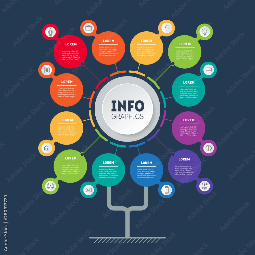 Business presentation concept with 12 options or months. Template of ...