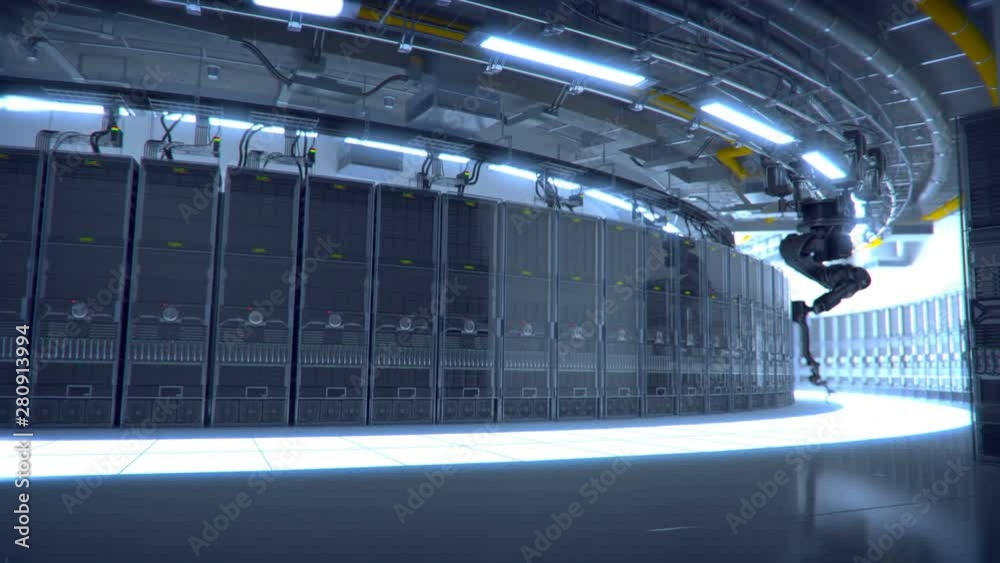 Stockvideon Network and data servers behind glass panels in a server ...