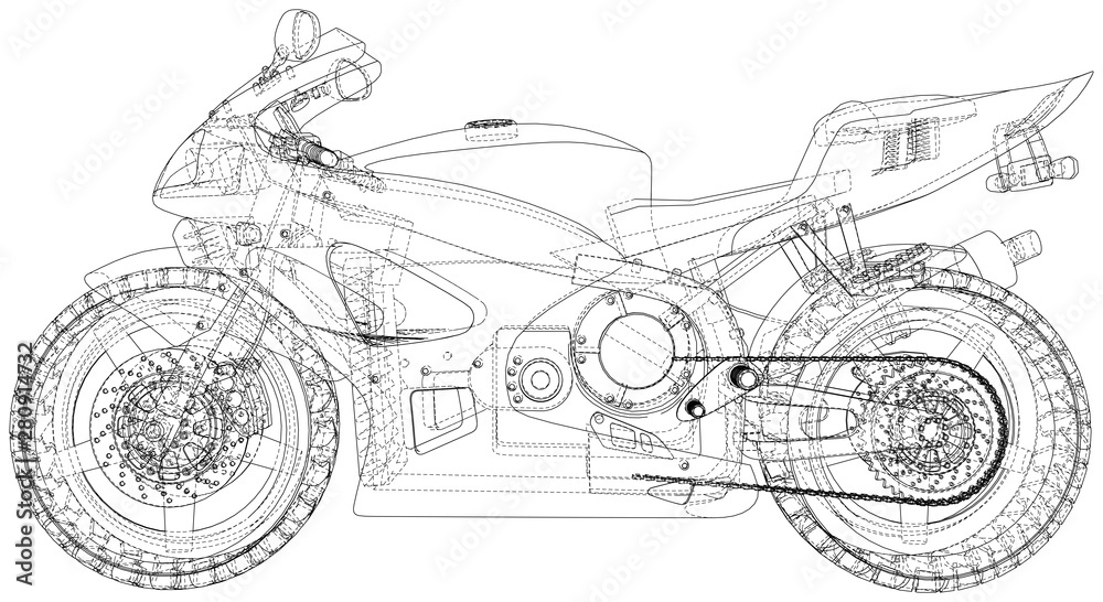 Sport motorcycle technical wire-frame. EPS10 format. Vector created of ...