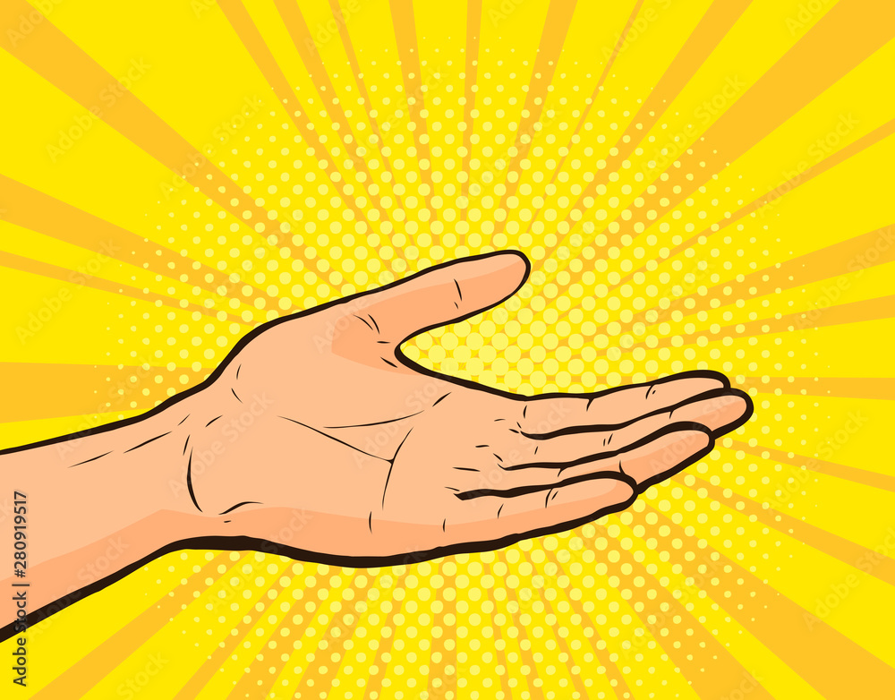 Opened hand, retro comic style. Cartoon vector illustration Stock ...