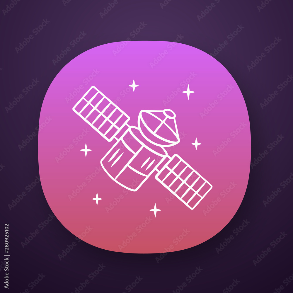 Satellite app icon. Sputnik. Artificial object in orbit. Space probe ...