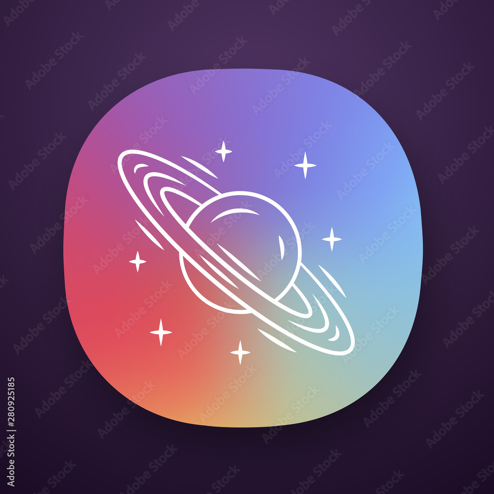 Saturn app icon. Planet with rings. Sixth planet from Sun. Planetary ...
