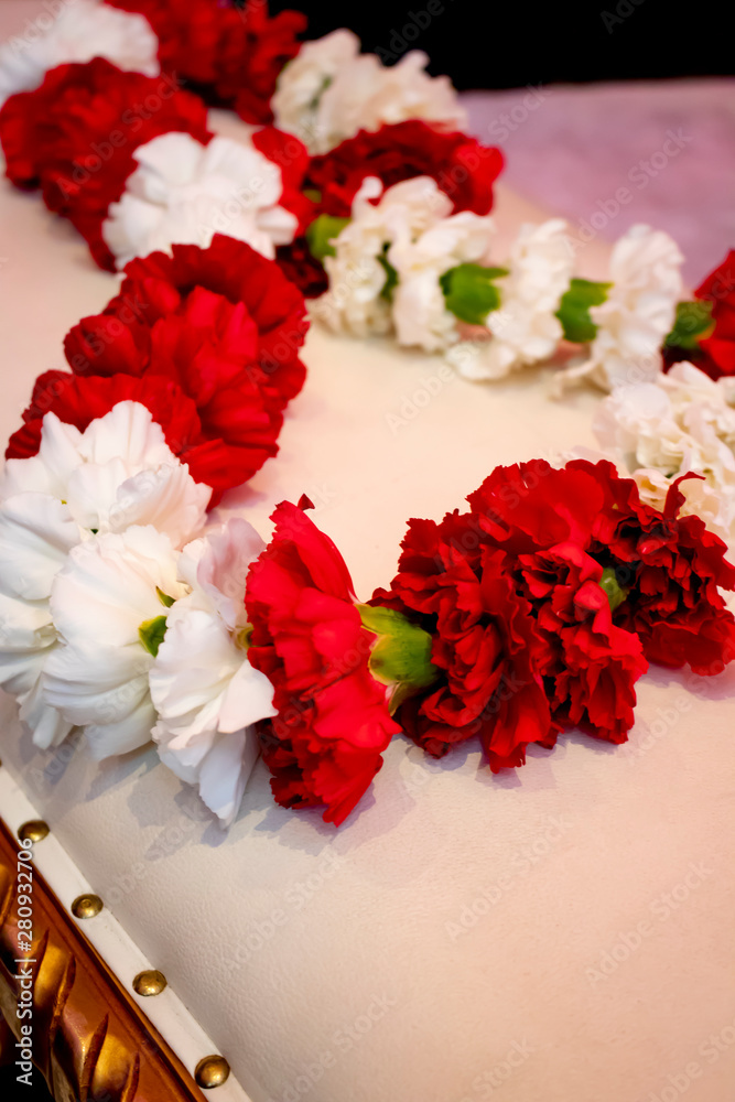 Closeup of the Red and White Carnation Floral Garland to Be Presented ...