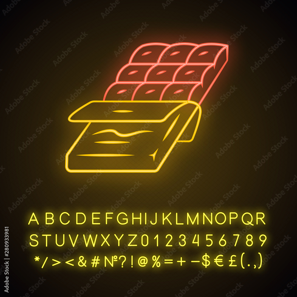 Chocolate bar neon light icon. Candy. Chocolate packaging, wrapping ...