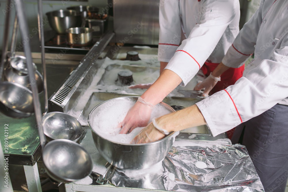 Sanitary day in the restaurant. Repeats wash your workplace. Cooks wash ...
