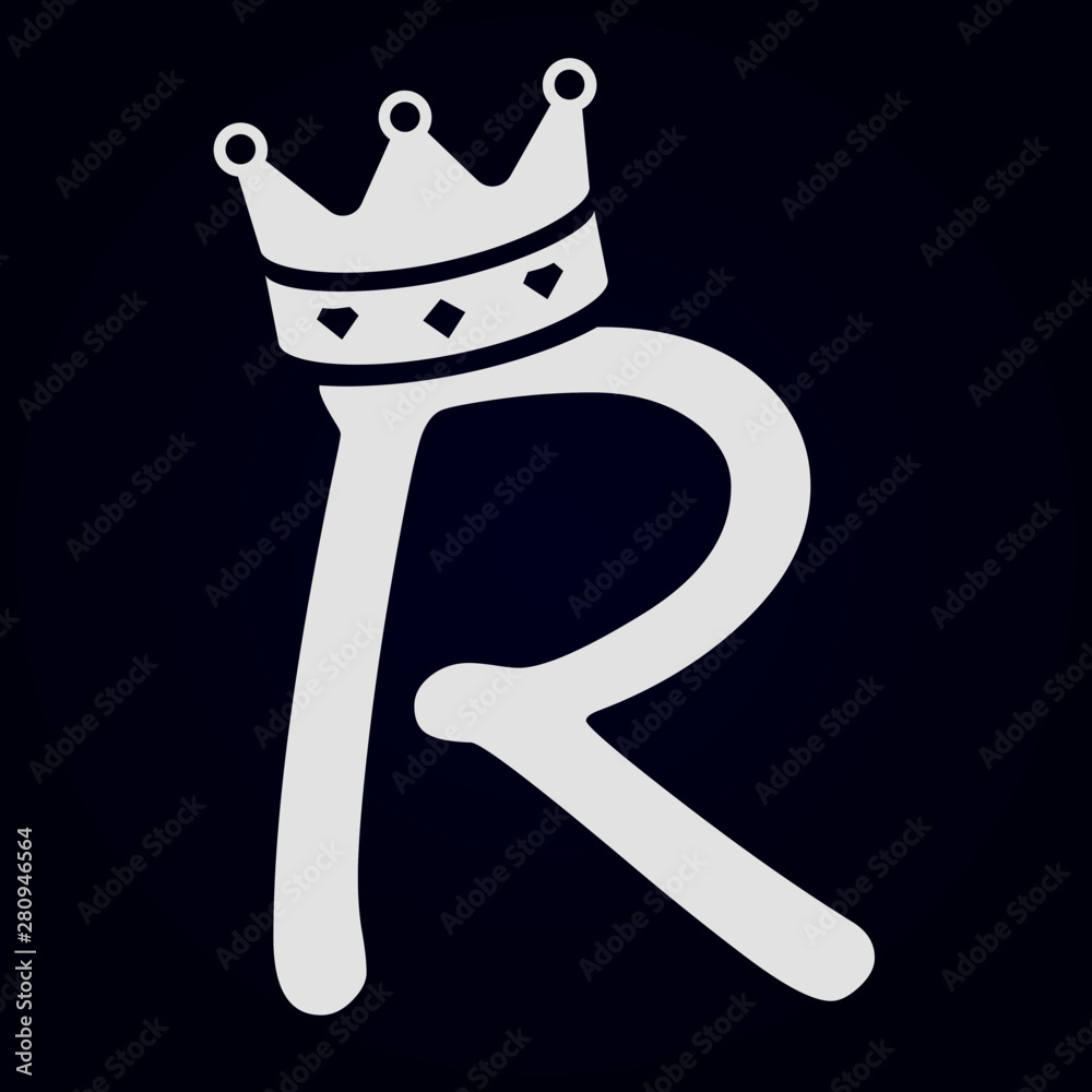 Caligrafía de la letra R con corona en la parte superior vector de ...