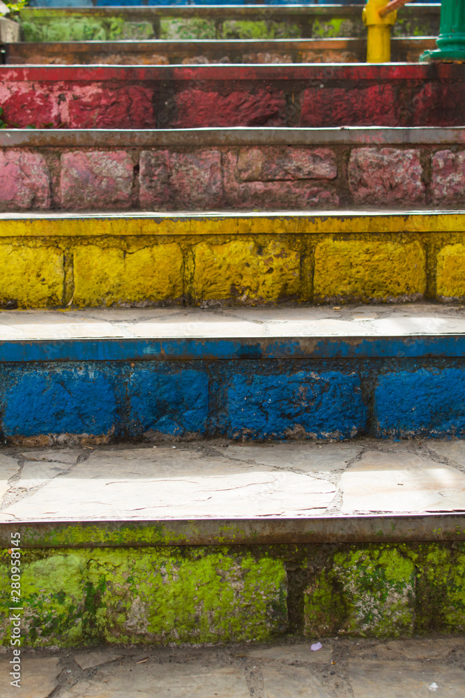 Concrete stairs with steps of different colors Stock Photo | Adobe Stock