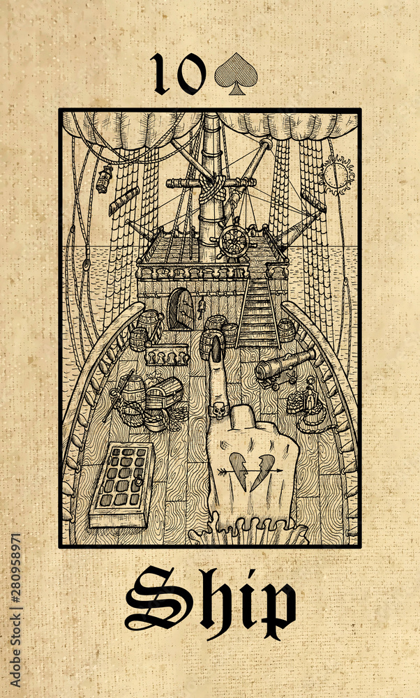 Ship. Tarot card from Lenormand Gothic Mysteries oracle deck. Stock ...