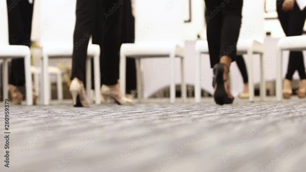 Group Women practice fashion catwalk or walk like a model with ...