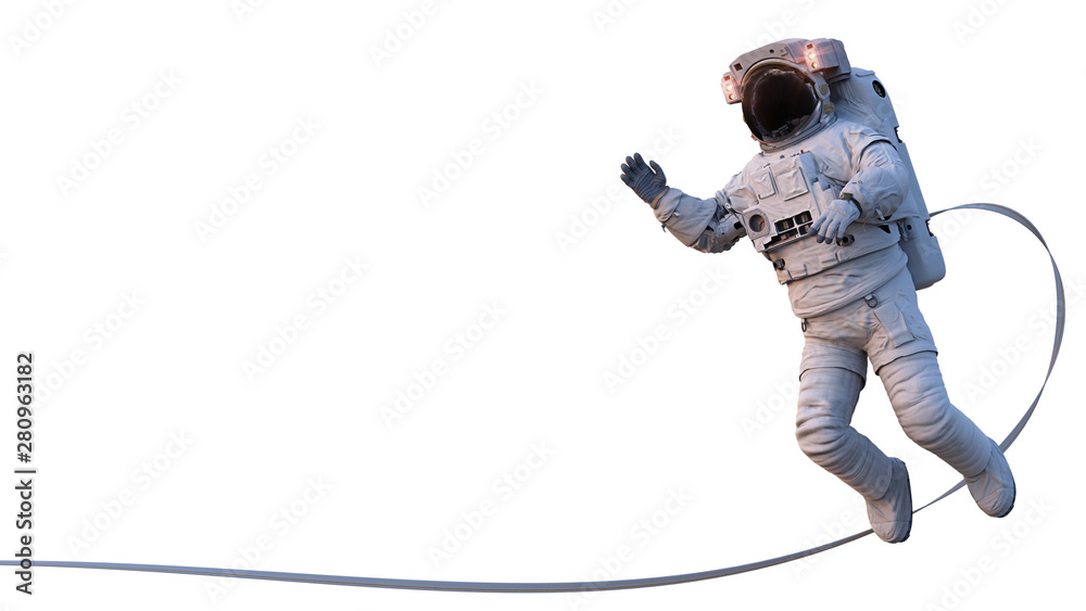 astronaut with safety tether waving, isolated on white background Stock ...
