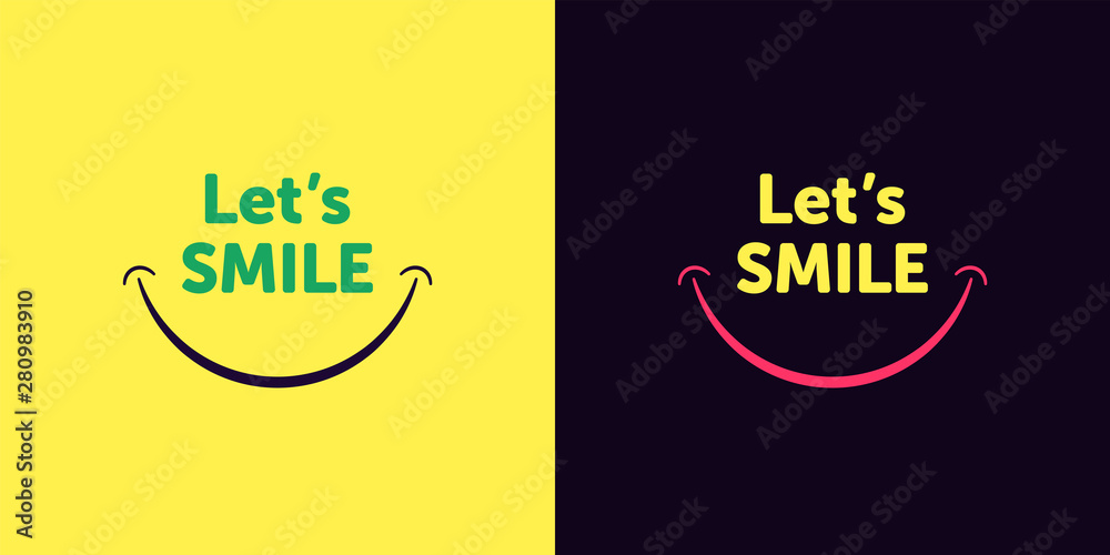 Lets smile text with smiling mouth, cartoon style Stock Vector | Adobe ...