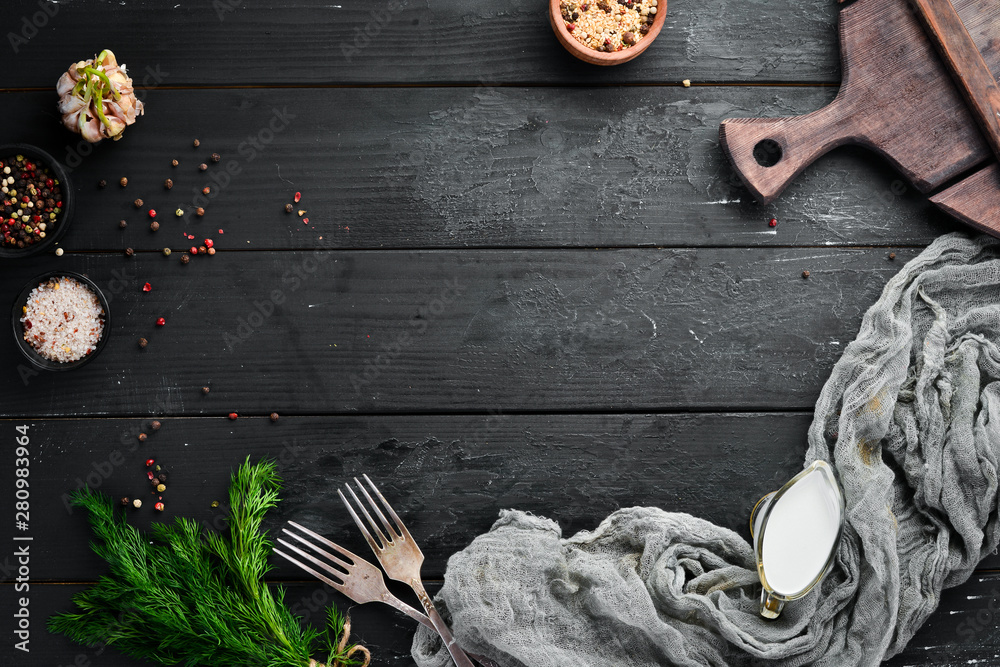 Background for the menu of dishes. Top view. Free space for your text ...