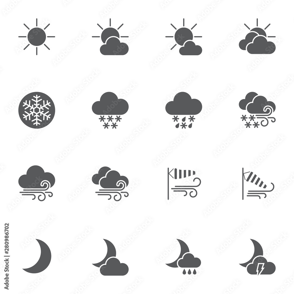 Weather vector icons set, modern solid symbol collection, filled style ...
