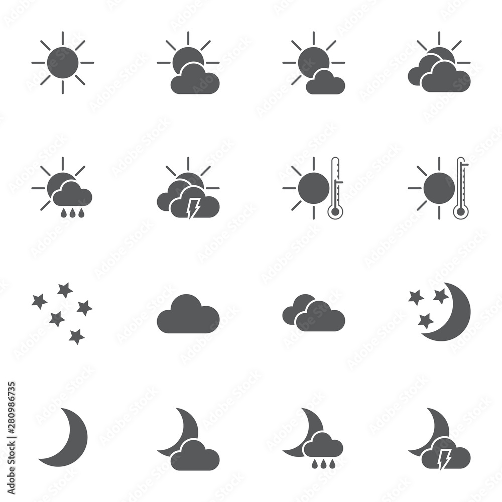 Abstract weather vector icons set, modern solid symbol collection ...