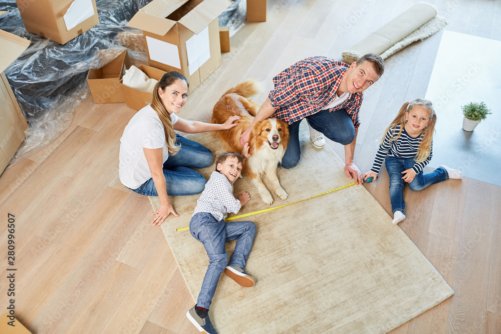 Happy family and children with dog Stock Photo | Adobe Stock