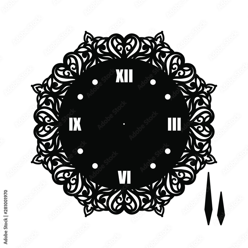 Simple clock face with roman numerals. Vector template of silhouette ...