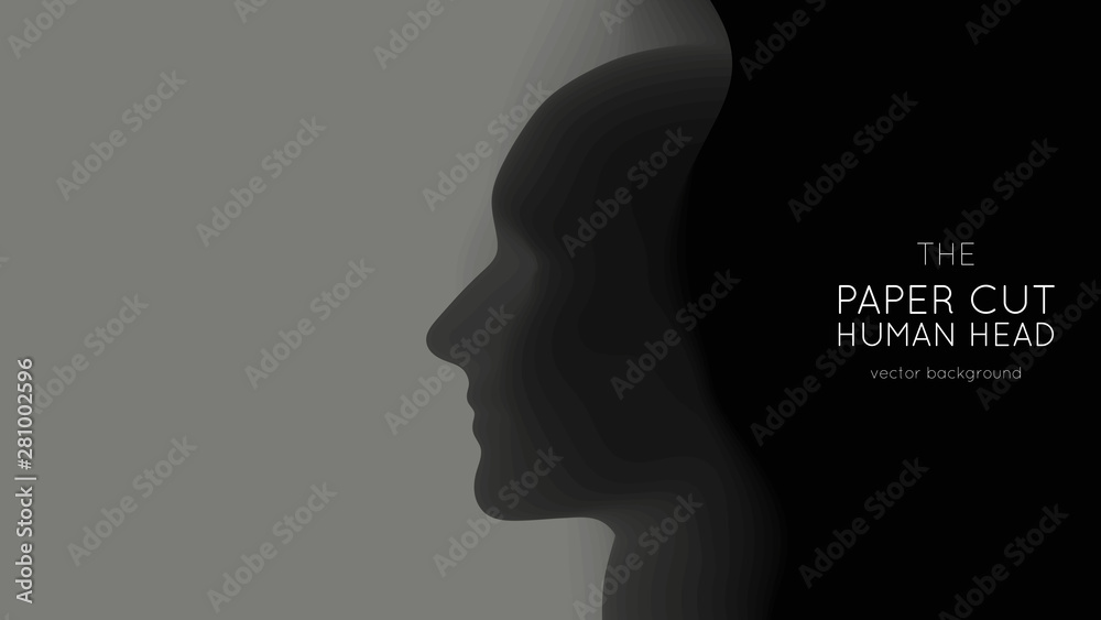 Vector 3D abstract paper cut human head. Monochrome carving art. Paper ...