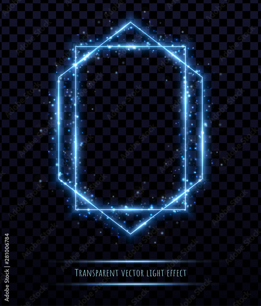 Glowing blue polygonal frame with light effects isolated on transparent ...