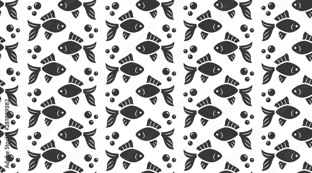 Nautical vector seamless pattern with flat icons of fish school ...