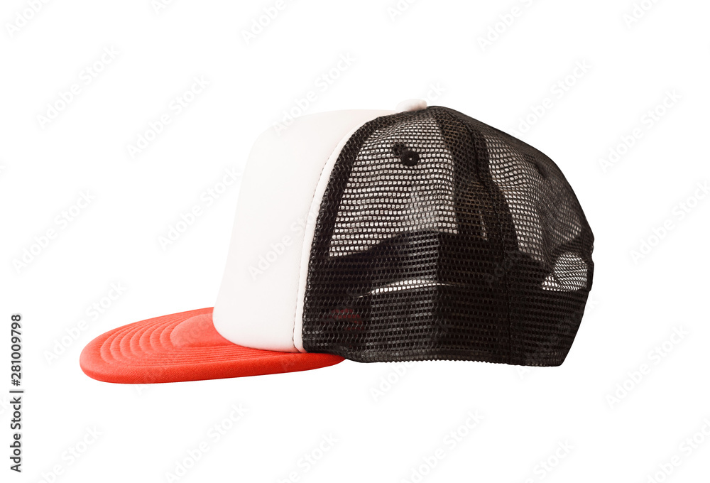 Side view of mesh trucker hat isolated on white background Stock Photo ...