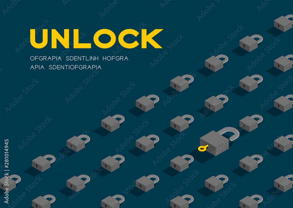 Lock and key 3D isometric pattern, Password unlock concept poster and ...