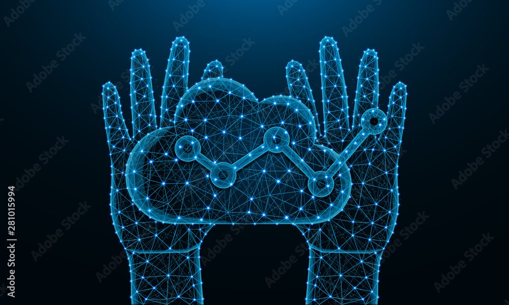 Human hands and cloud analytics low poly design, data analysis in ...