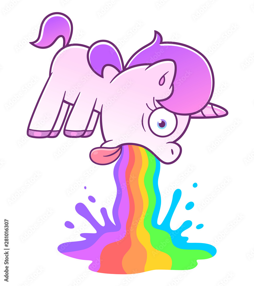 Cute unicorn puking rainbow Stock Vector | Adobe Stock