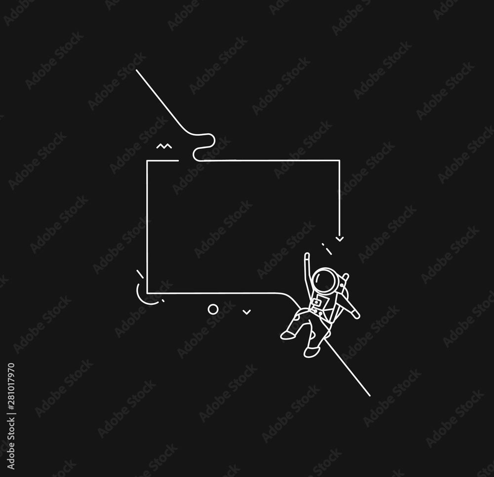 Astronaut falling down in a space Banner, Poster - Flat Line Art Design ...