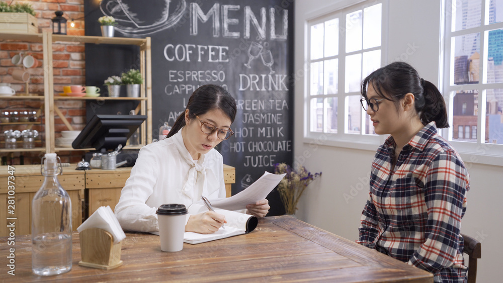 Job interview recruiter asking questions listening female applicant ...