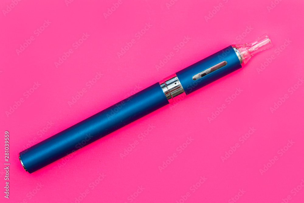 Vape pen metal electronic cigarette with vaping pink background Stock ...