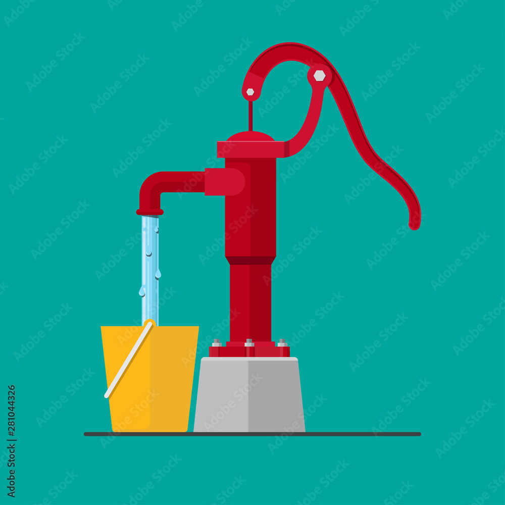 Hand pump ground water vector flat design. Stock Vector | Adobe Stock