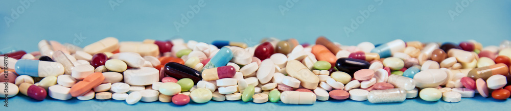 Medicine panorama header background with tablets Stock Photo | Adobe Stock