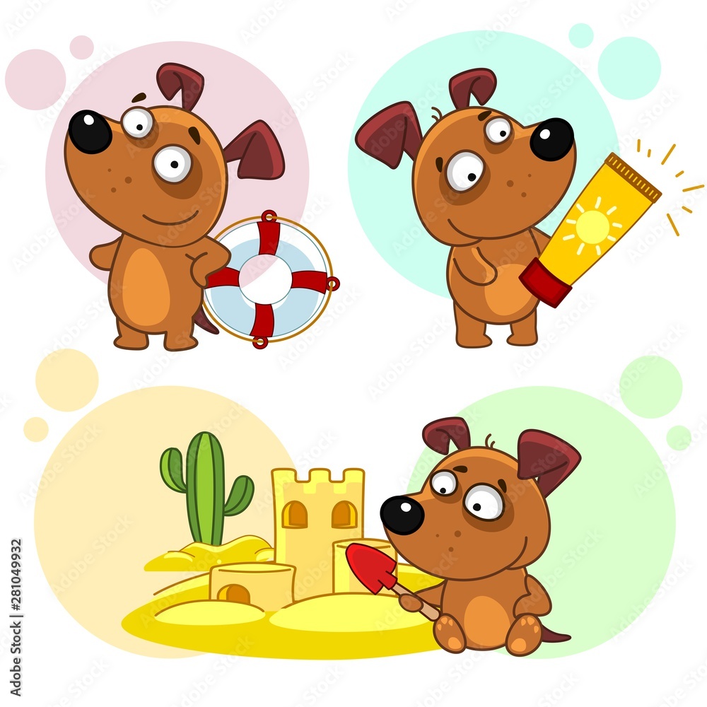 Set of children's illustrations for children and design. A dog with ...