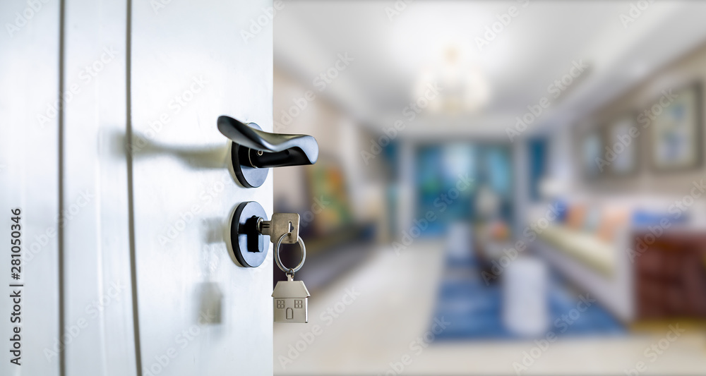 Open door with keys, key in keyhole Stock Photo | Adobe Stock