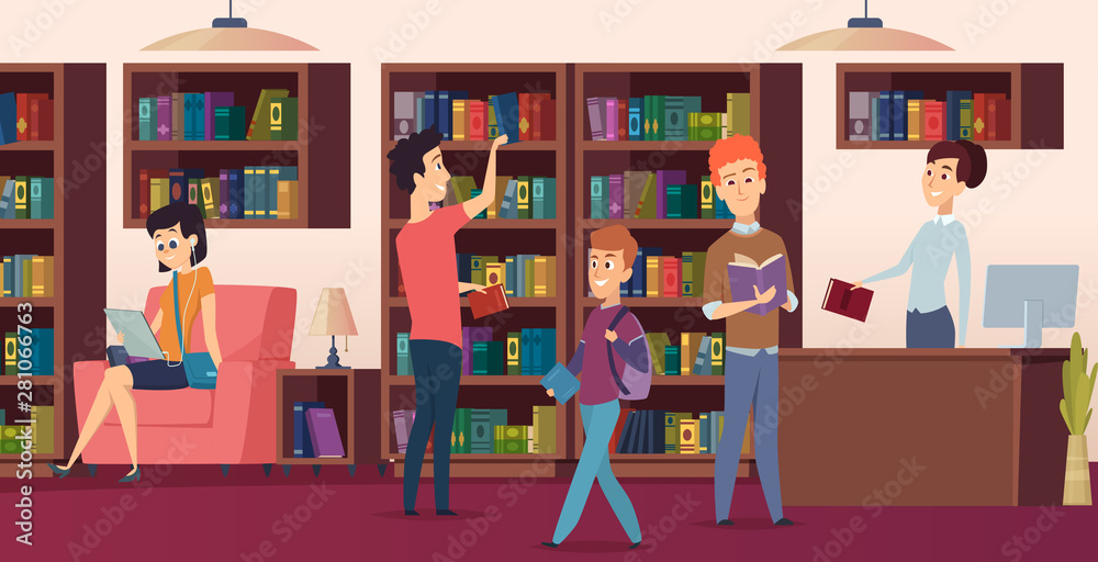 Library background. Bookshelves in school biblioteca students chose a ...