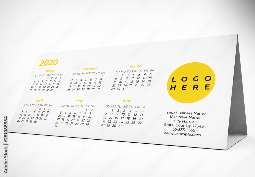 2020 Desktop Calendar Stock Template | Adobe Stock
