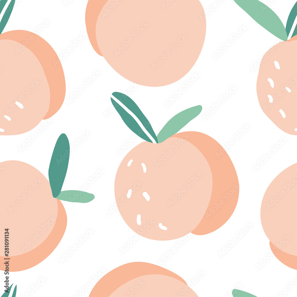 Doodle peach vector seamless pattern Stock Vector | Adobe Stock