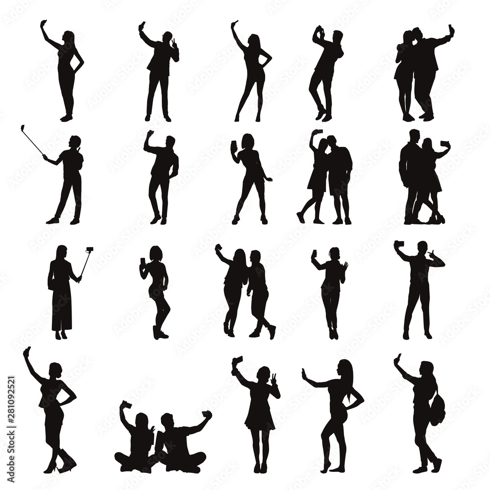 People Taking Selfie Silhouettes Vector De Stock Adobe Stock