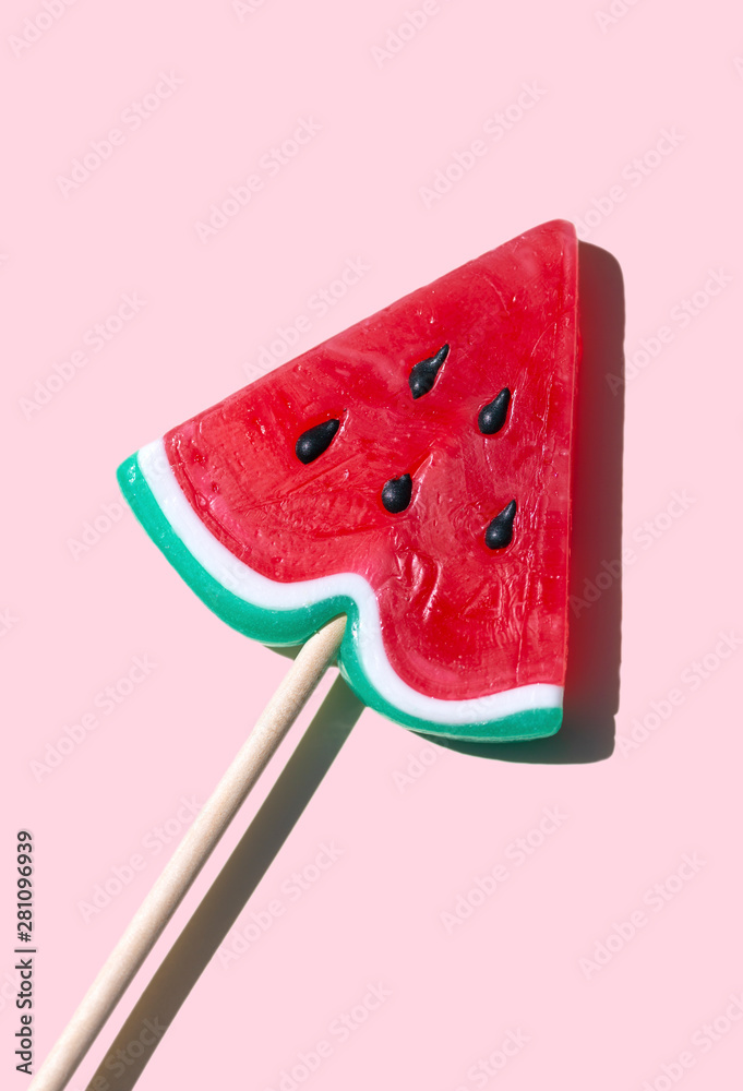 Watermelon lollipop on a soft pink background Stock Photo | Adobe Stock