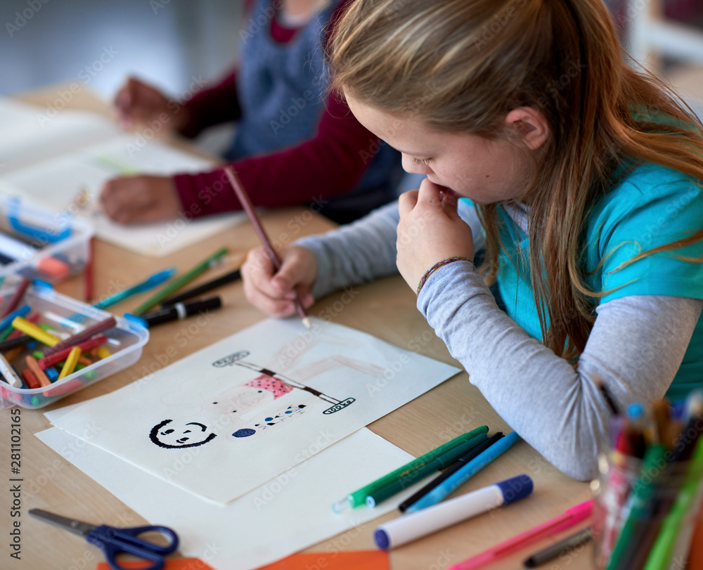 Talented artistic girls drawing in art class Stock Photo | Adobe Stock
