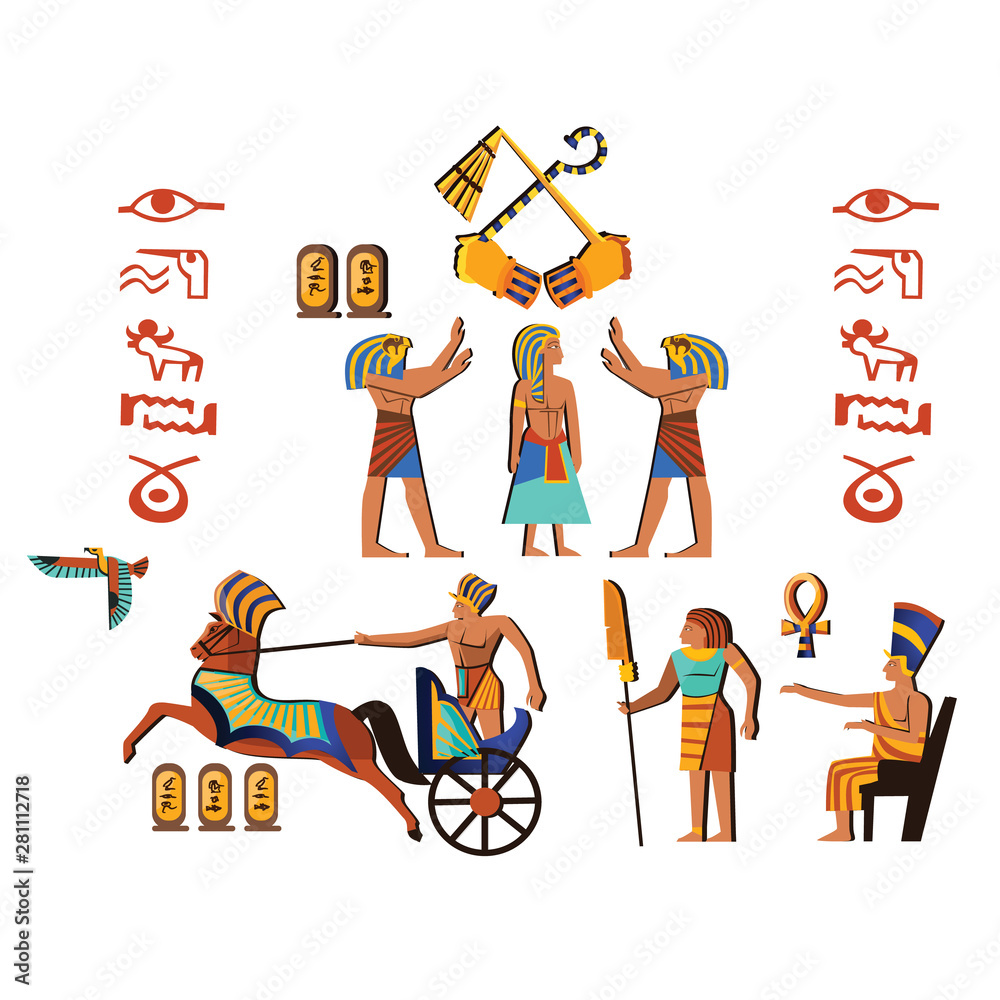 Ancient Egypt wall art or mural element cartoon vector. Monumental ...