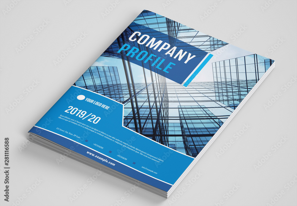 Company Profile Layout with Blue and Orange Accents Stock Template ...