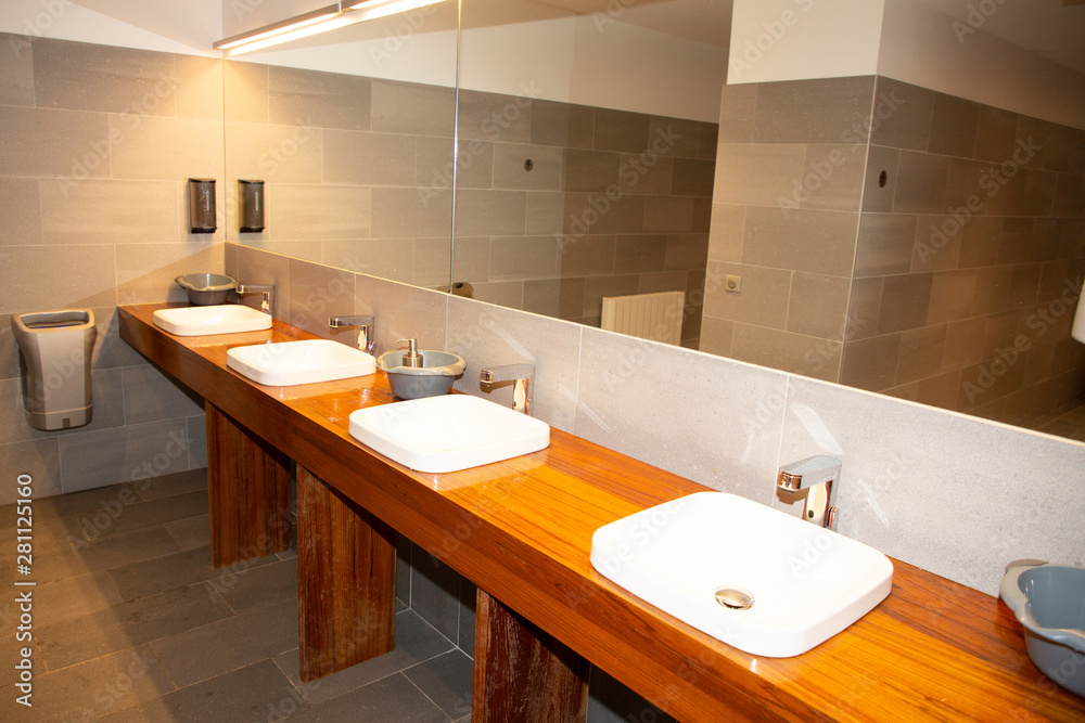 wash hands in the toilet with washing hands and mirror Stock Photo ...