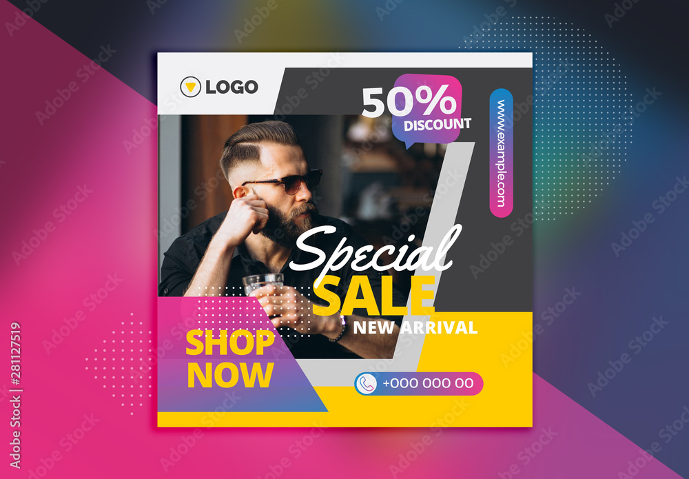 Yellow Social Media Post Layout Stock Template | Adobe Stock