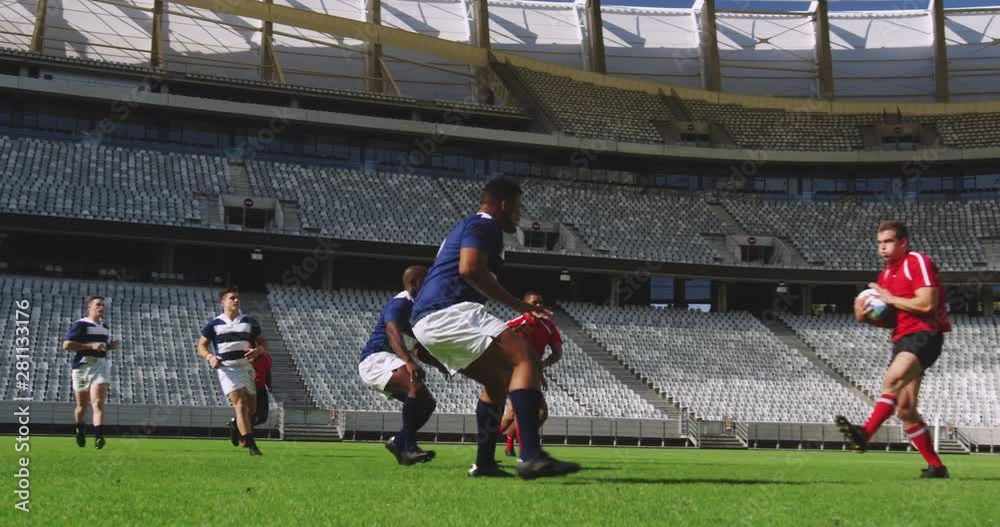 Rugby players playing rugby match in stadium 4k Stock Video | Adobe Stock