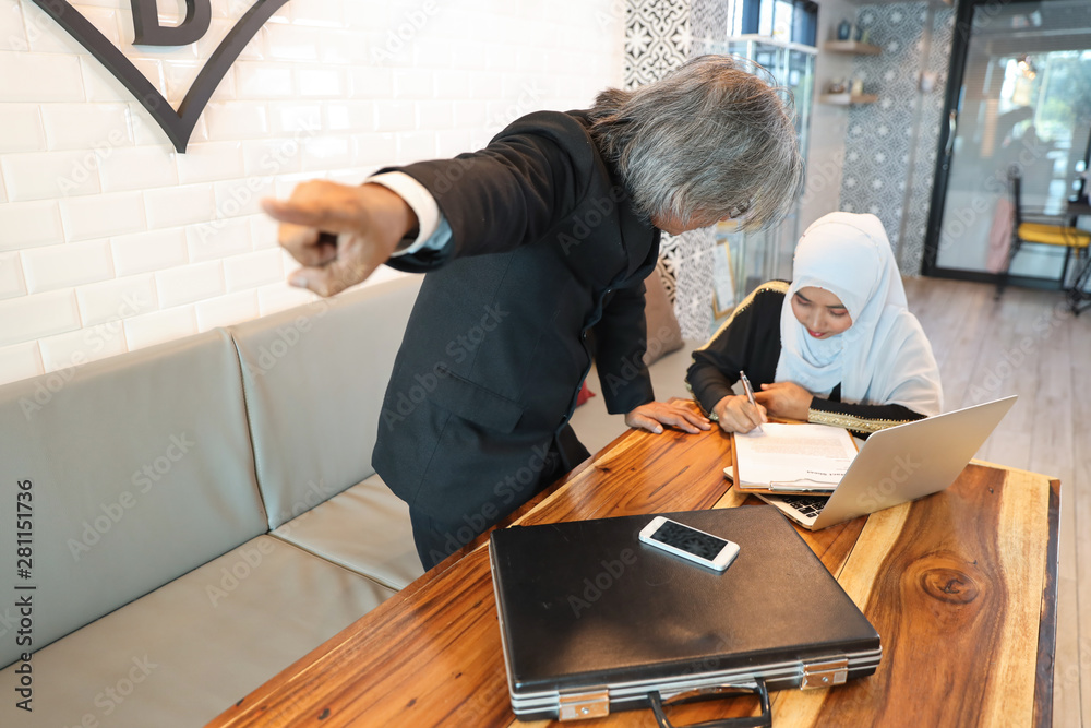 businessman muslim customer complaining muslim seller because of her ...